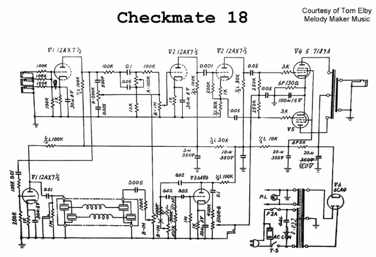 Teisco Checkmate 18 Amplifier Schematic | PDF