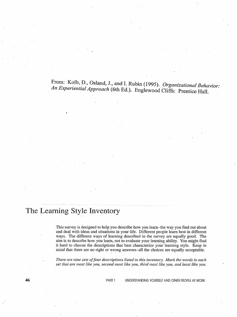 Kolb's Interpretation of Learning Style Inventory | PDF