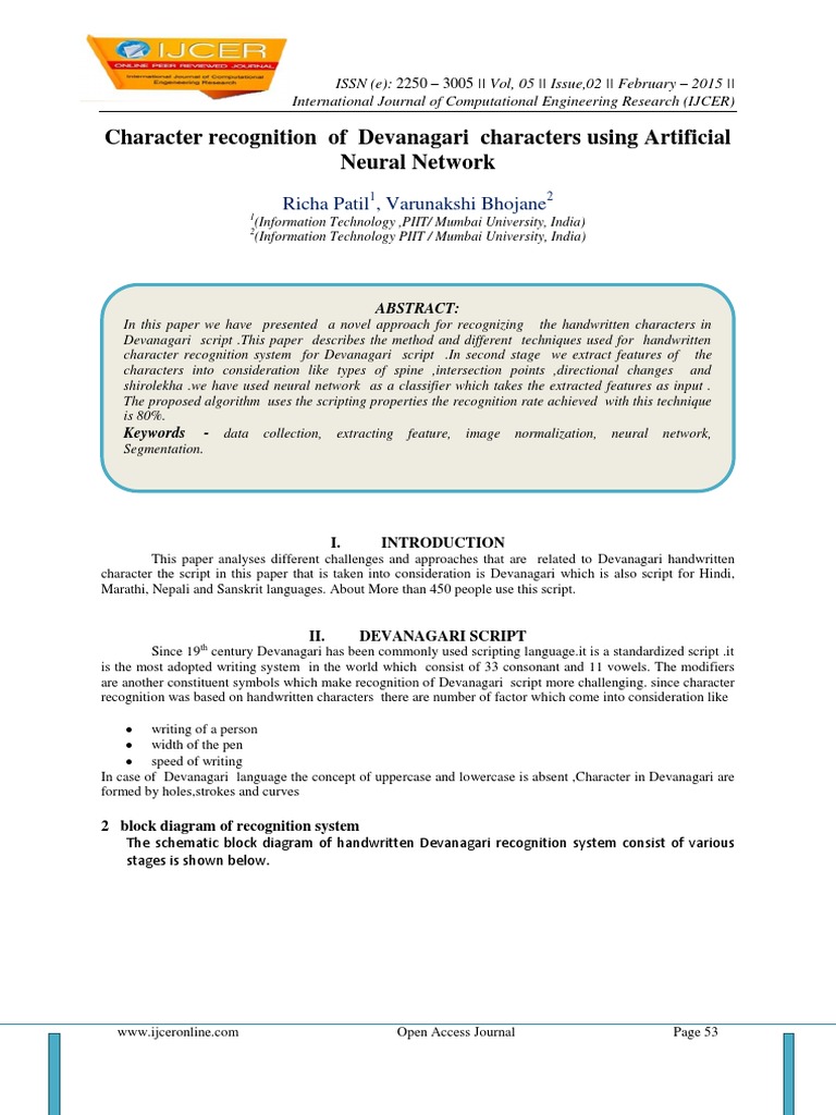 Character Recognition of Devanagari Characters Using Artificial Neural Network | PDF | Optical ...