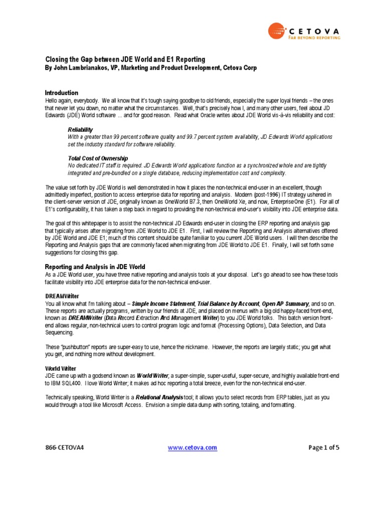 Cetova Whitepaper - Closing The Gap Between JDE World and E1 Reporting ...