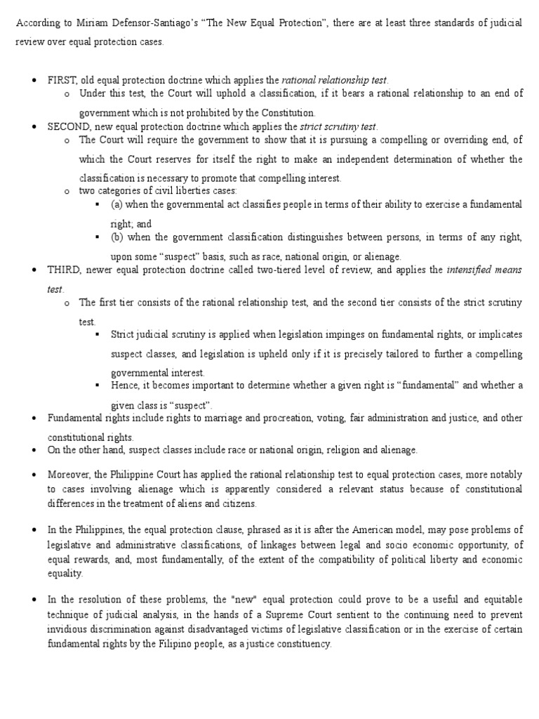 Miriam Defensor Santiago - The New Equal Protection | PDF | Suspect ...