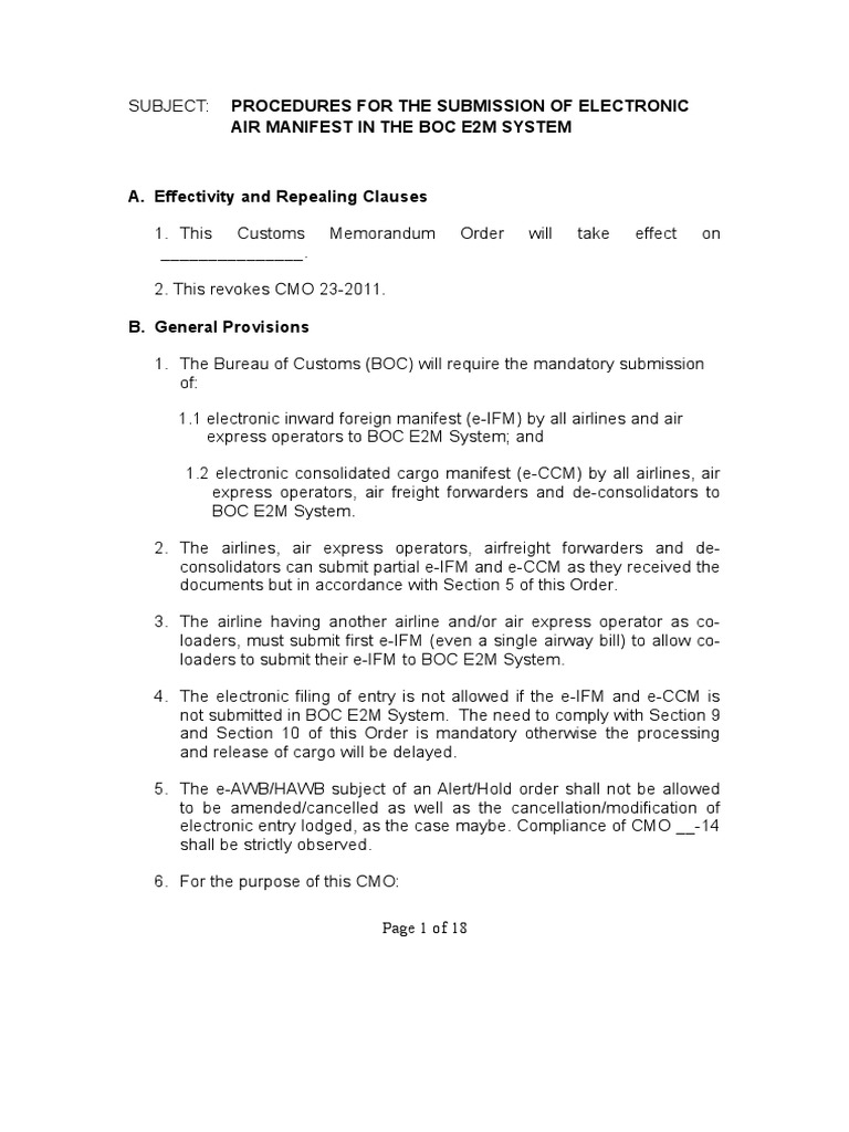 Electronic Air Manifest Submission Procedures | PDF | Industries ...