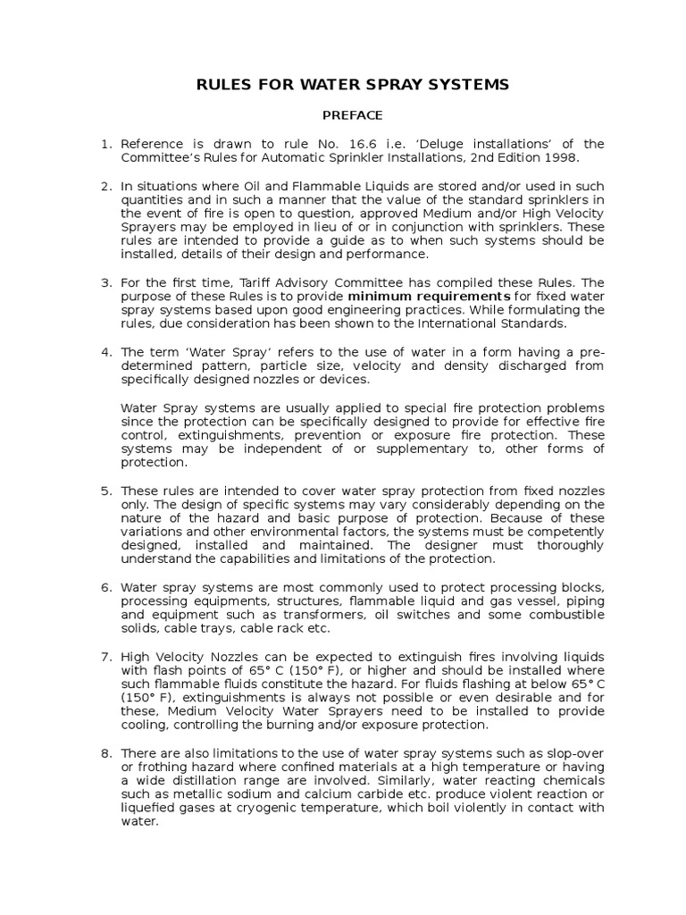 TAC Rules On Spray System | PDF | Fire Sprinkler System | Pump