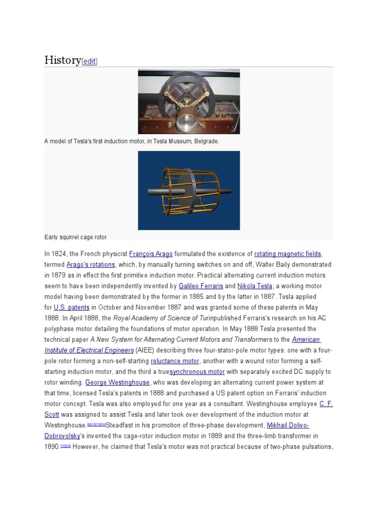 History: A Model of Tesla's First Induction Motor, in Tesla Museum ...