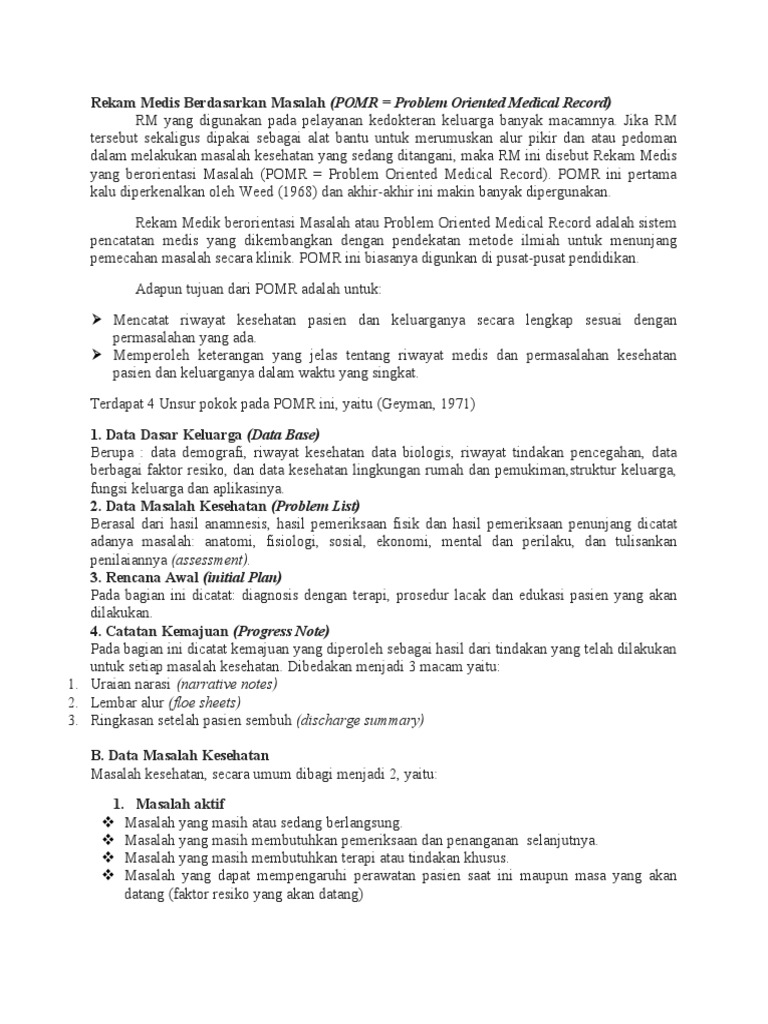 Rekam Medis Berdasarkan Masalah | PDF | Kesehatan Holistik | Sains & Matematika