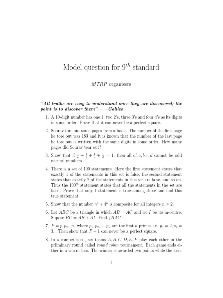 ISI Exam Sample Paper | PDF | Discrete Mathematics | Abstract Algebra