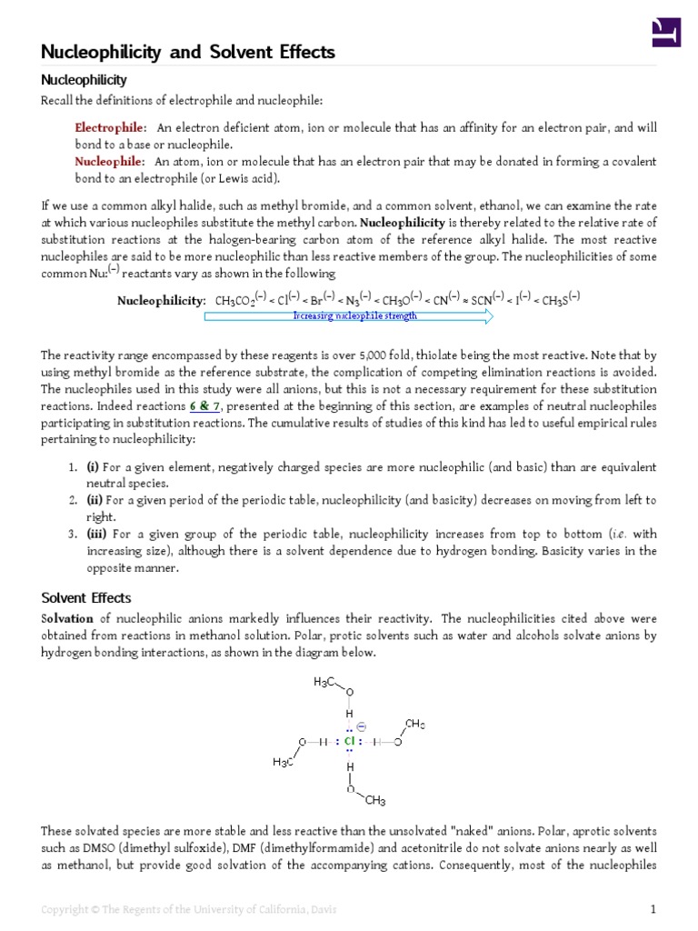 Nucleophilicity and Solvent Effects | PDF | Chemical Reactions ...