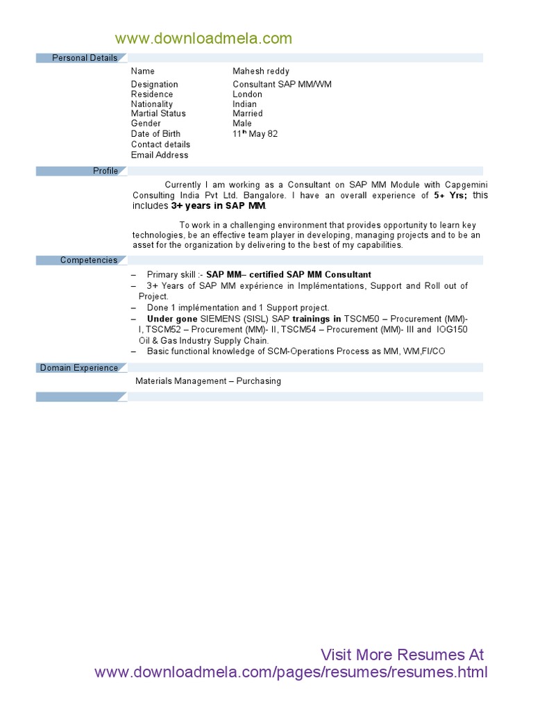 SAP MM Module Resume With 3 Years Experience | PDF | Sap Se | Business ...