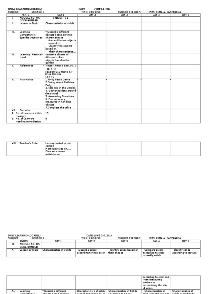 Daily Learning Log Latest Format Sample For Division of Isabela | PDF ...