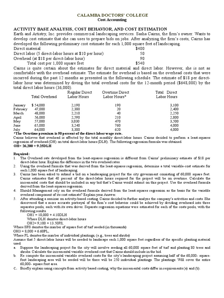 Activity Analysis Cost Case | PDF | Least Squares | Regression Analysis