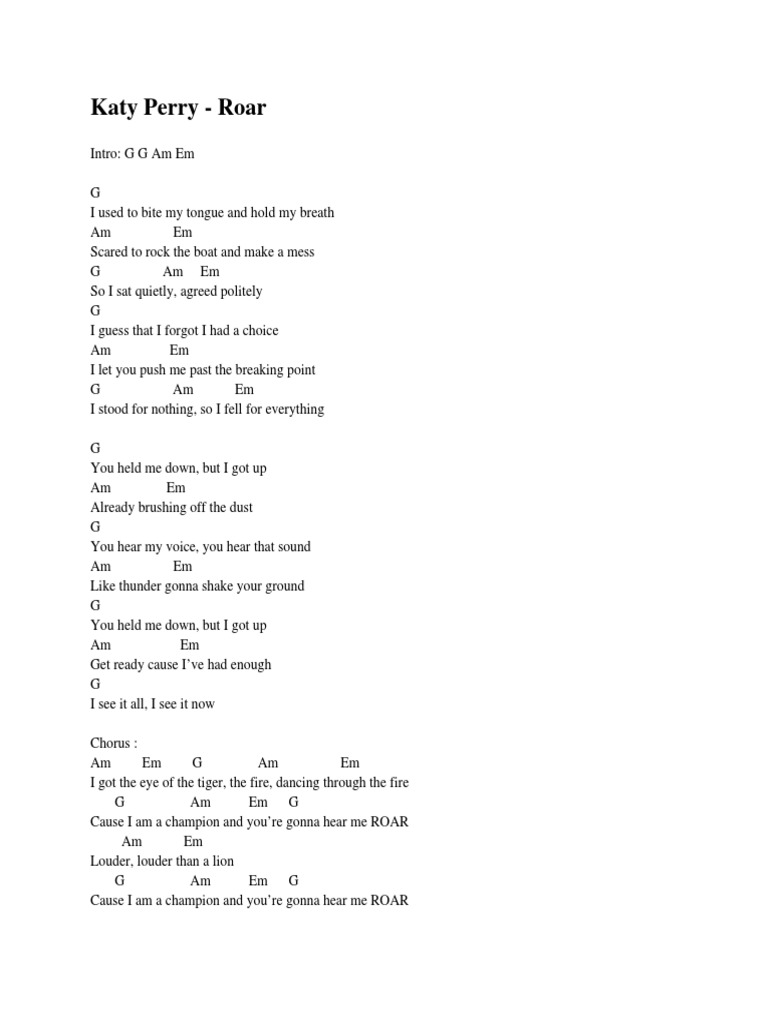 Katy Perry Roar Lyrics and Chords | PDF