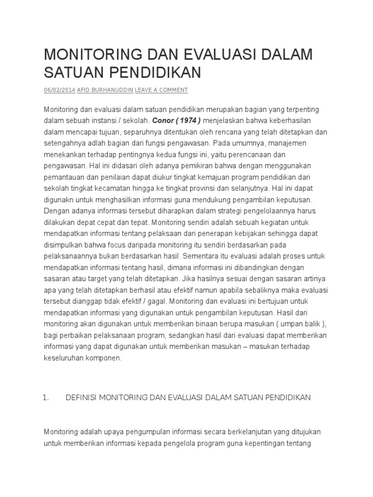 Monitoring Dan Evaluasi | PDF