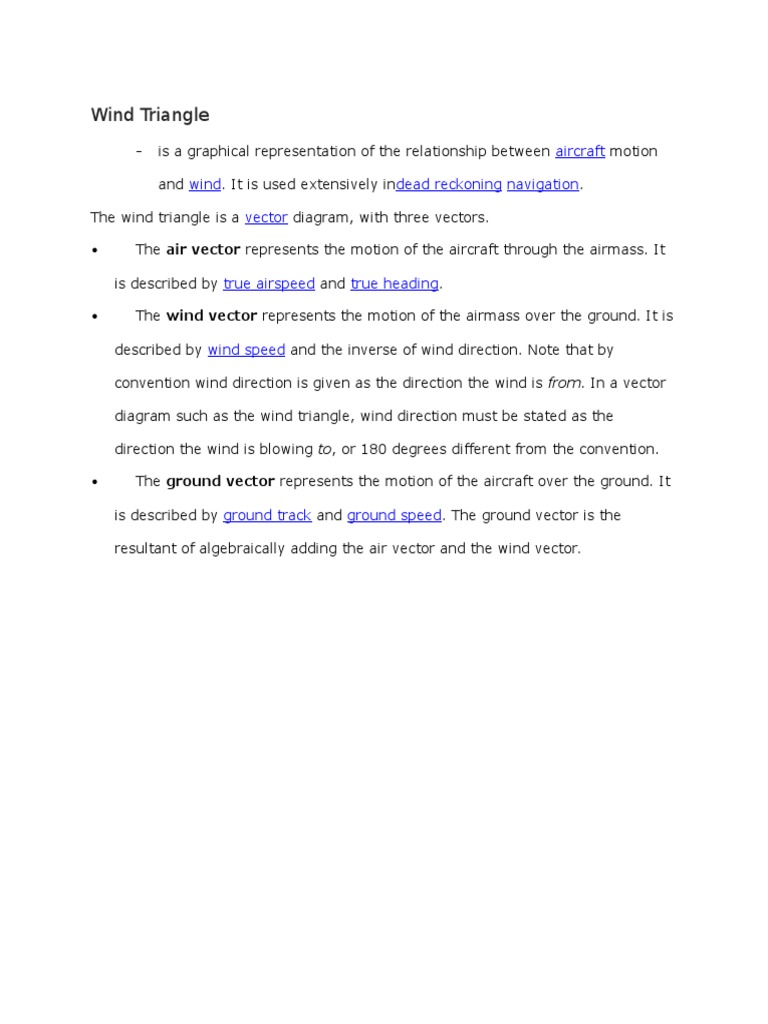 Wind Triangle: Aircraft Wind Dead Reckoning Navigation Vector | PDF