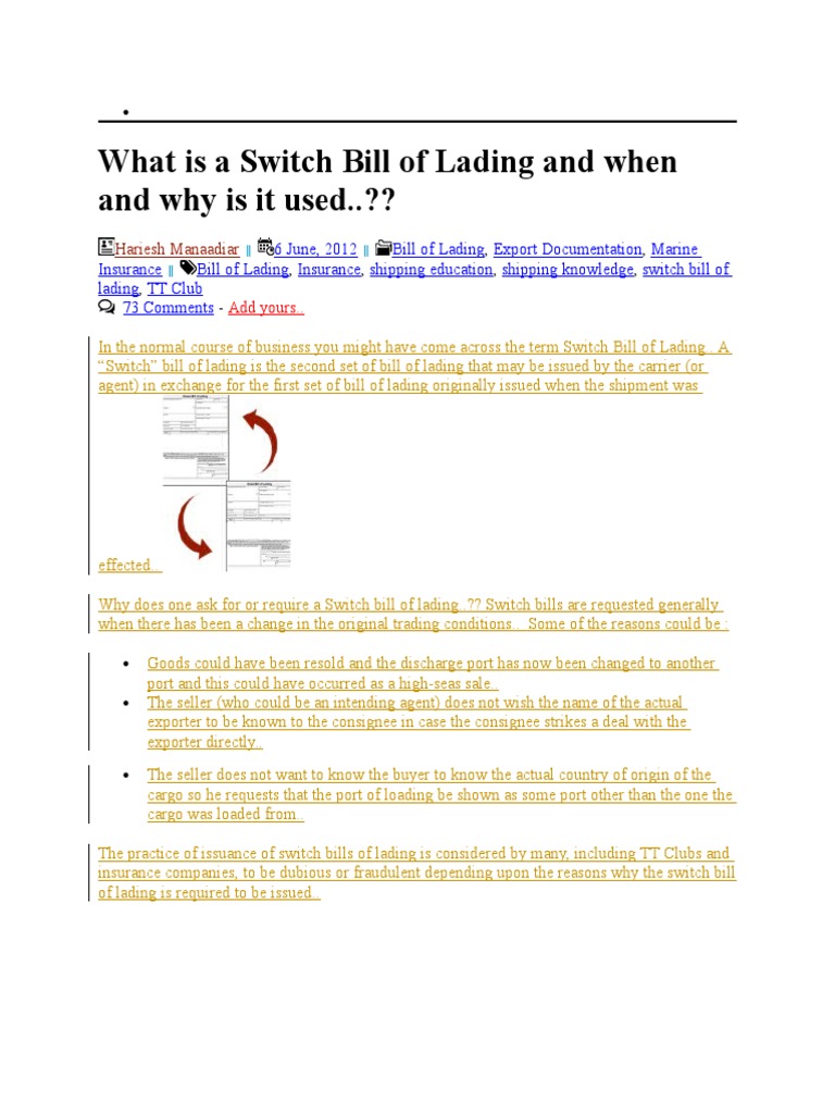 What Is A Switch Bill of Lading and When and Why Is It Used | PDF | Bill Of Lading | Cargo