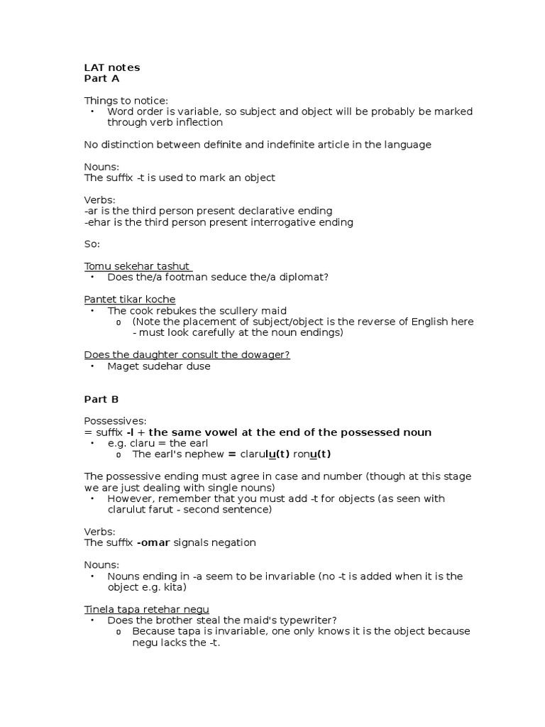 LAT Notes | PDF | Grammatical Number | Plural