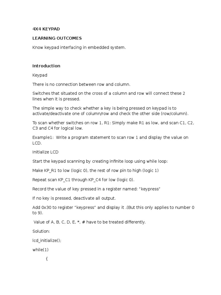 4X4 Keypad Learning Outcomes | PDF