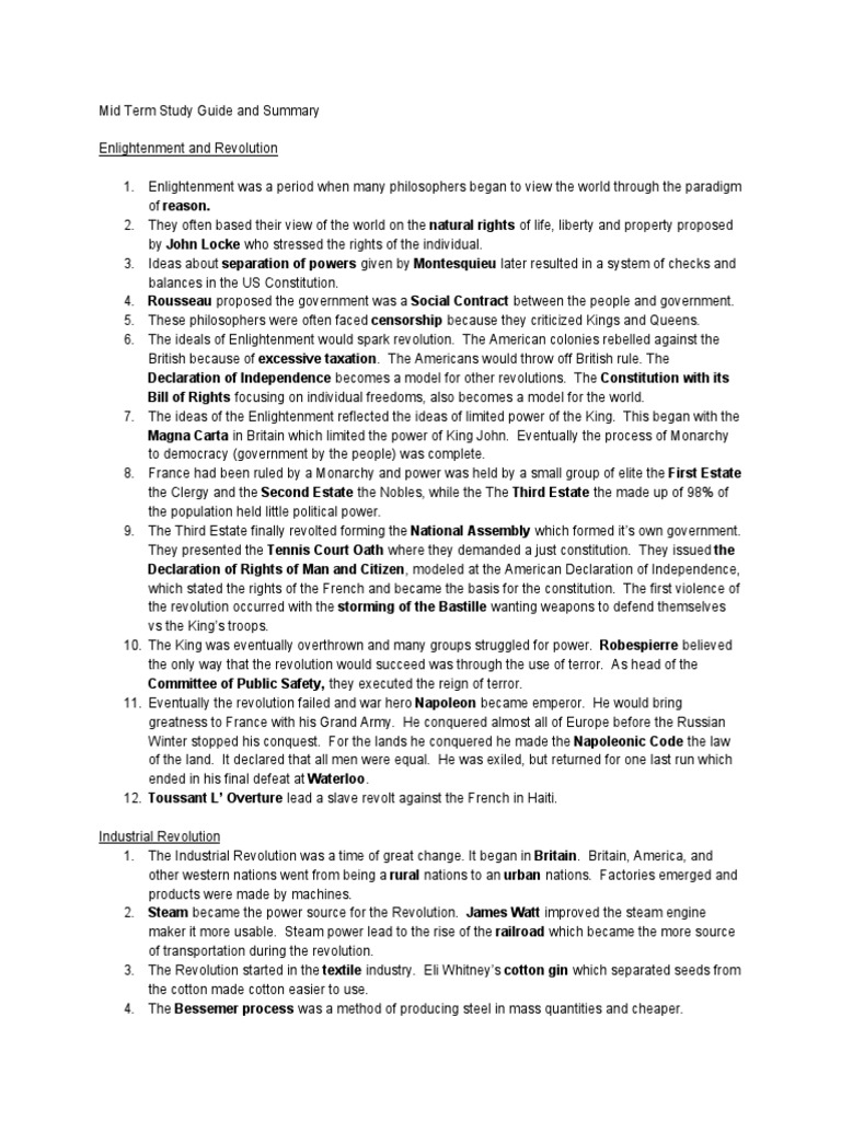 World History Midterm Study Guide | PDF | World War I | Age Of ...