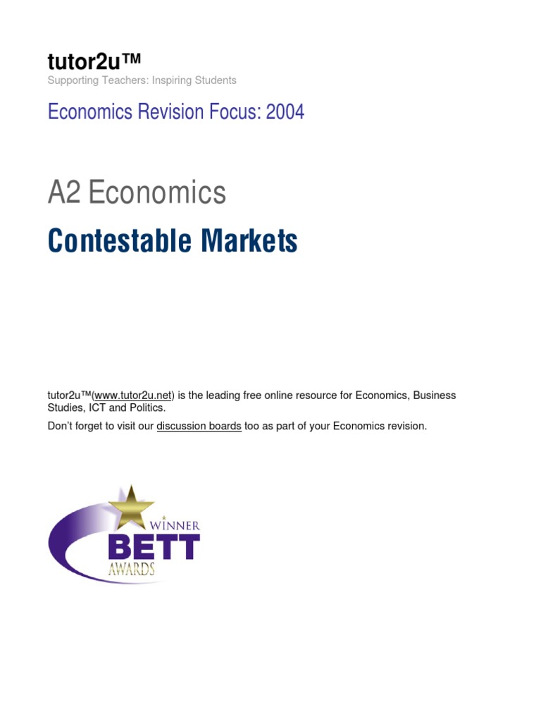A2 Contestable Markets Economics Unit 3 | PDF