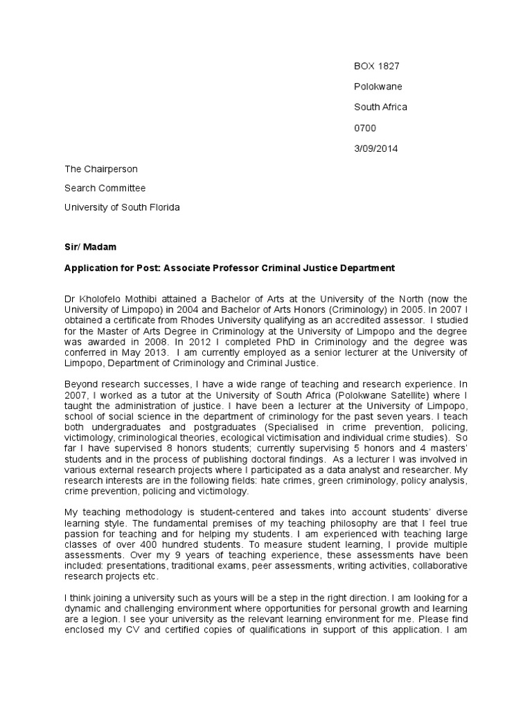Application Letter University of South Florida | PDF | Academic Degree | Criminology