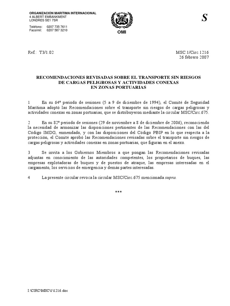 MSC 1-Circ 1216 | PDF | Industrias | Transporte