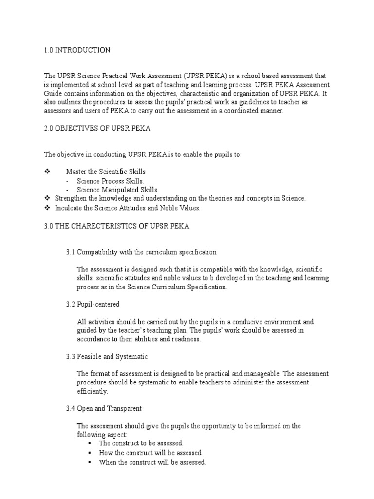 The Framework of UPSR PEKA | PDF | Educational Assessment | Experiment