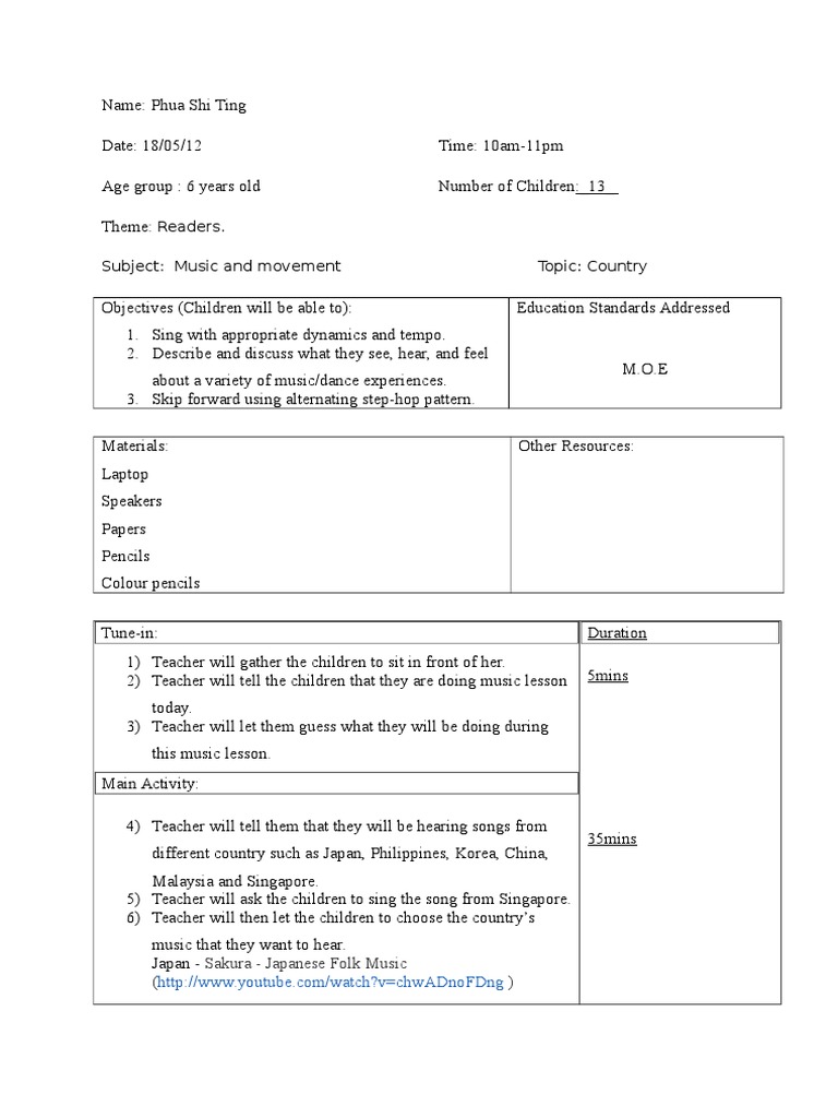 Music Lesson Plan | PDF