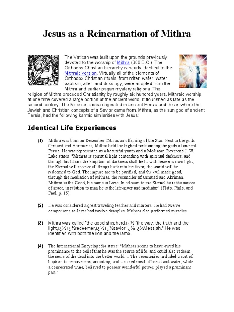 Jesus As A Reincarnation of Mithra | PDF | Jesus | Baptism