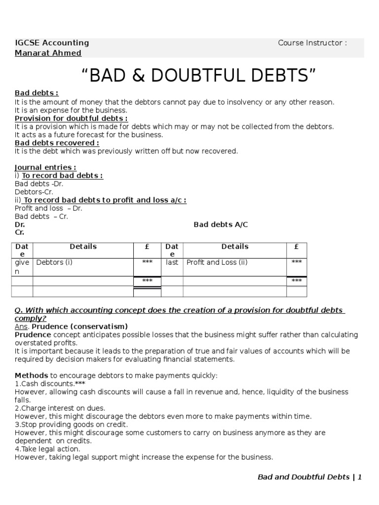 Bad Debts | PDF | Bad Debt | Debits And Credits