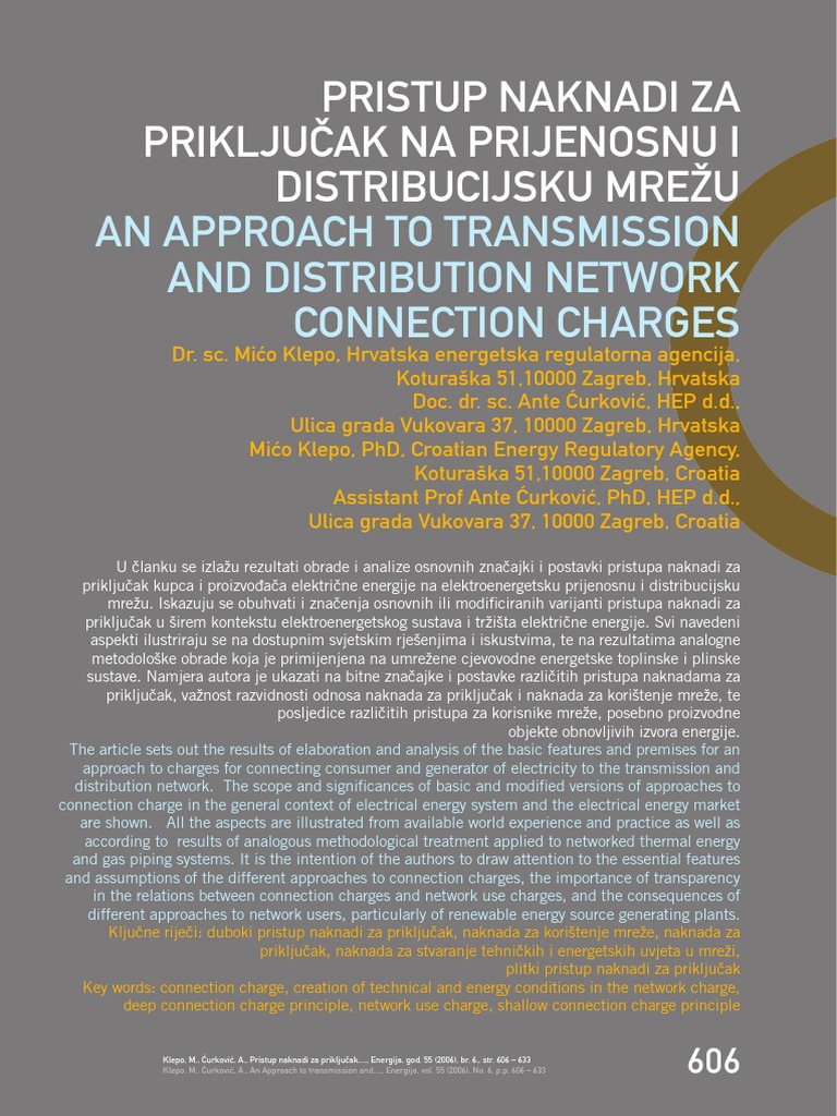 Pristup Naknadi Za Priključak Na Prijenosnu I Distribucijsku Mrežu | PDF