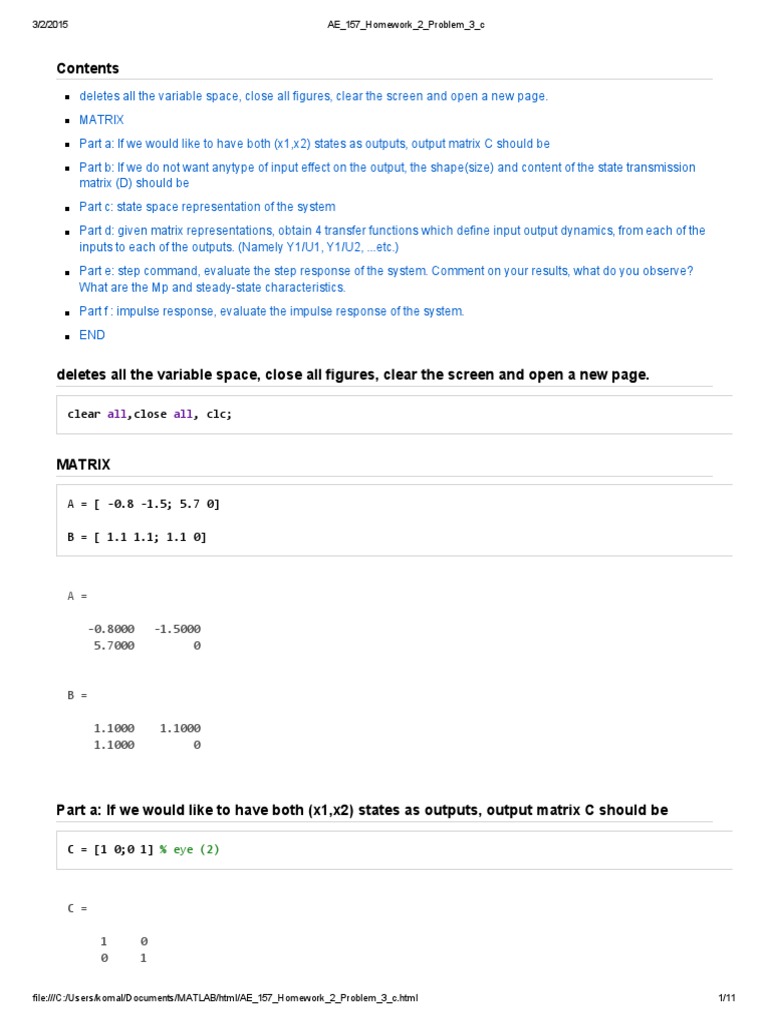 Matlab State Space Representation | PDF | Mathematical Analysis ...