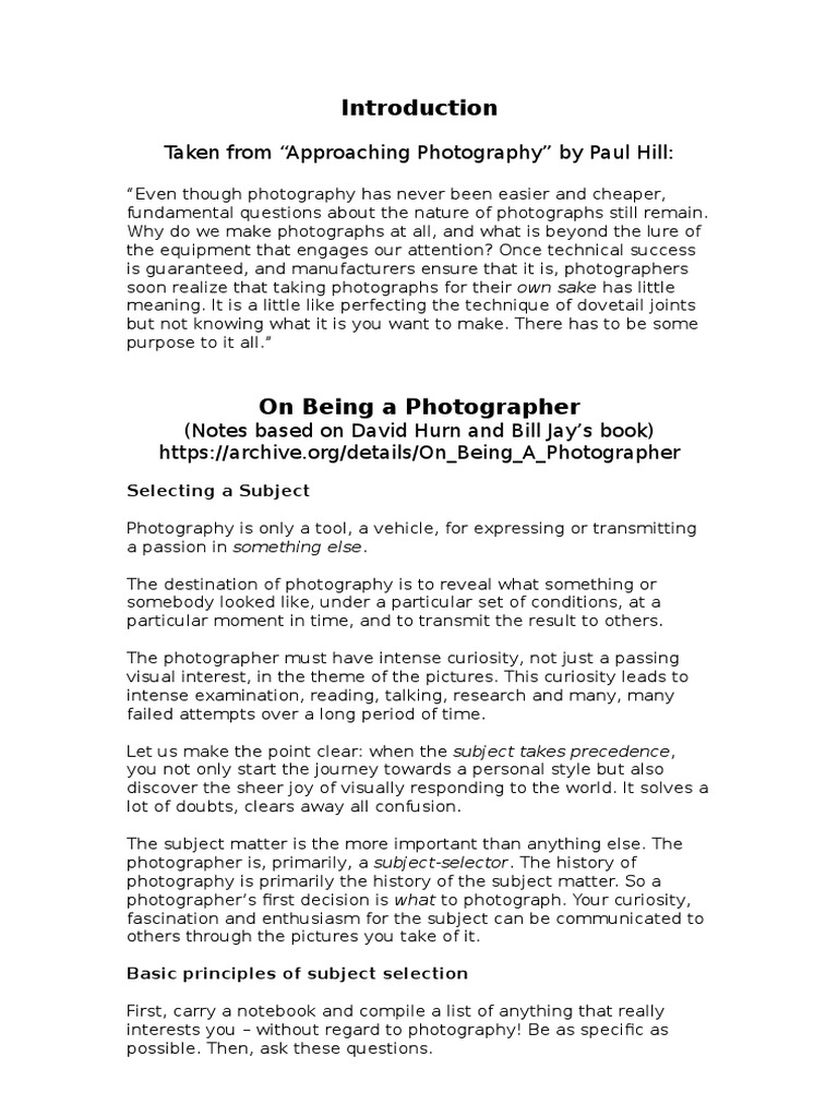 On Being A Photographer (Notes) | PDF | Camera | Photograph