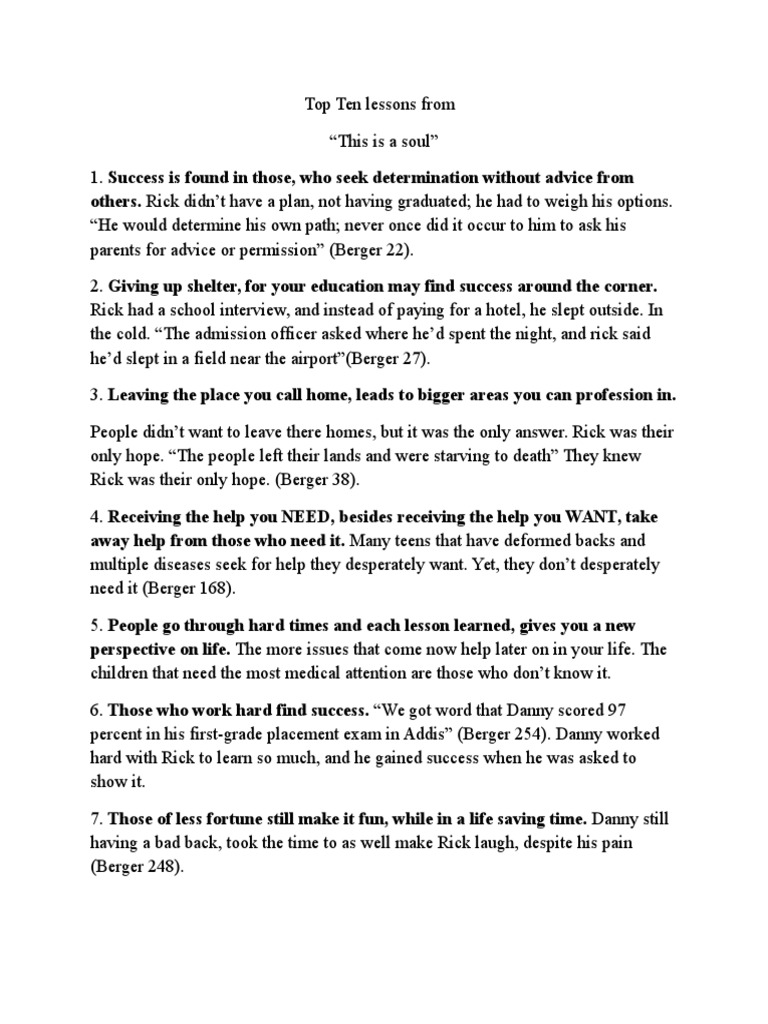 Top Ten Life Lessons from "This is a Soul" | PDF | Wellness