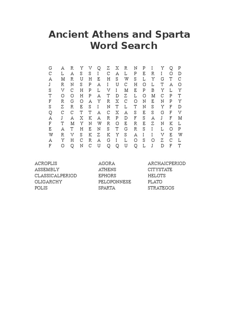 Ancient Athens and Sparta Word Search | PDF | Sparta | Ancient Greece