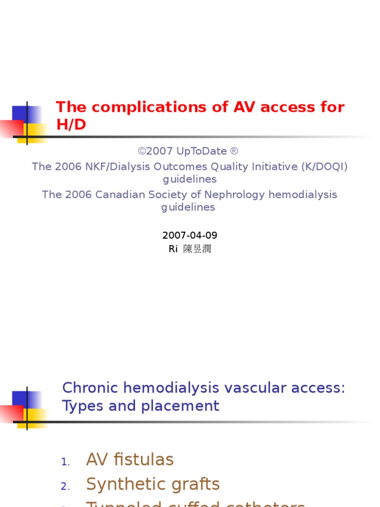 The Complications of AV Access For Hemodialysis | PDF | Hemodialysis ...