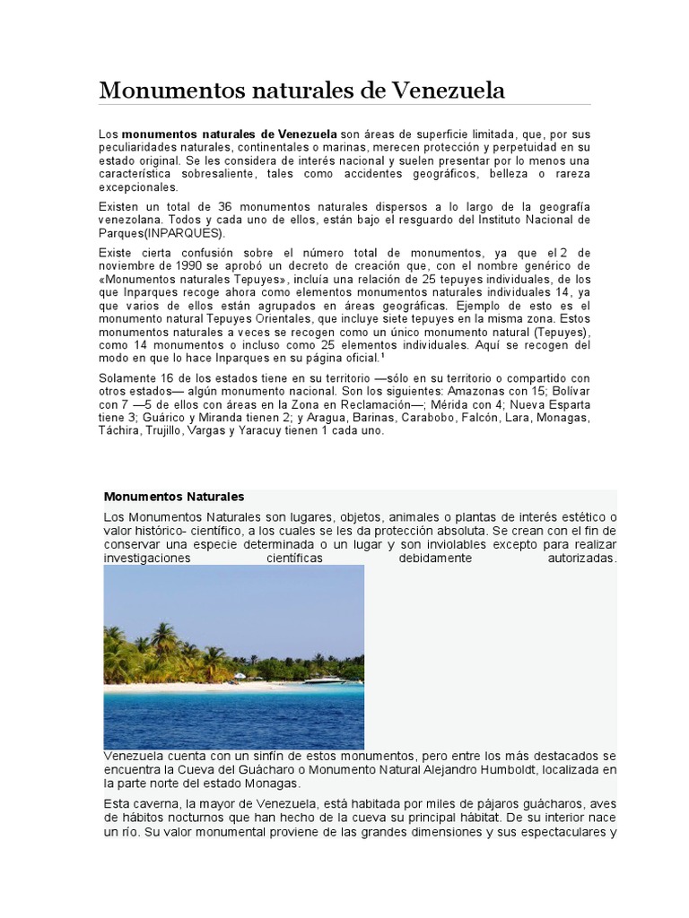 Monumentos Naturales de Venezuela | PDF | Venezuela | Naturaleza