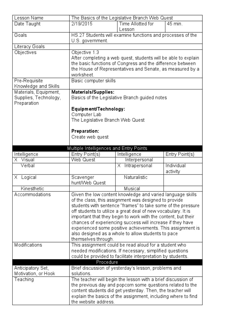 Basics of The Legislative Branch Web Quest | PDF | United States House ...