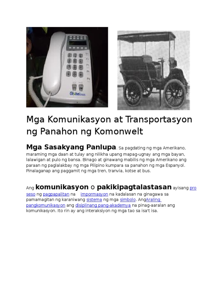 Mga Komunikasyon at Transportasyon | PDF