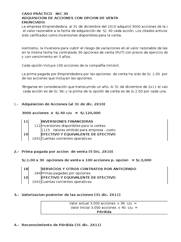 Caso Practico de La Nic 39 | PDF | Opción (Finanzas) | Compartir (Finanzas)