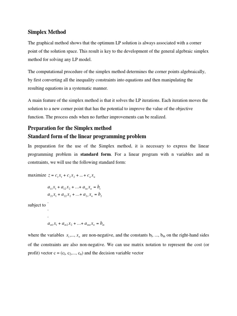 Simplex Method Pdf Linear Programming Mathematical Optimization