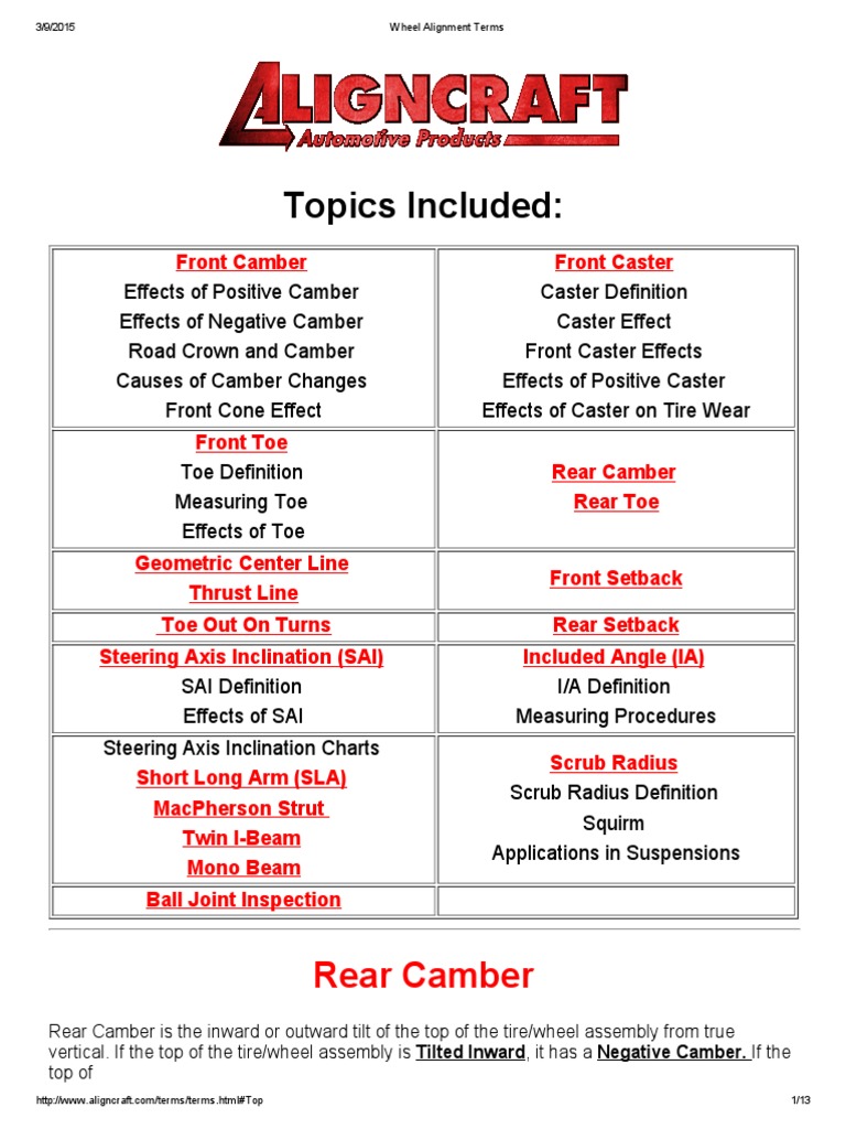 Wheel Alignment Terms.pdf | Automotive Industry | Vehicles