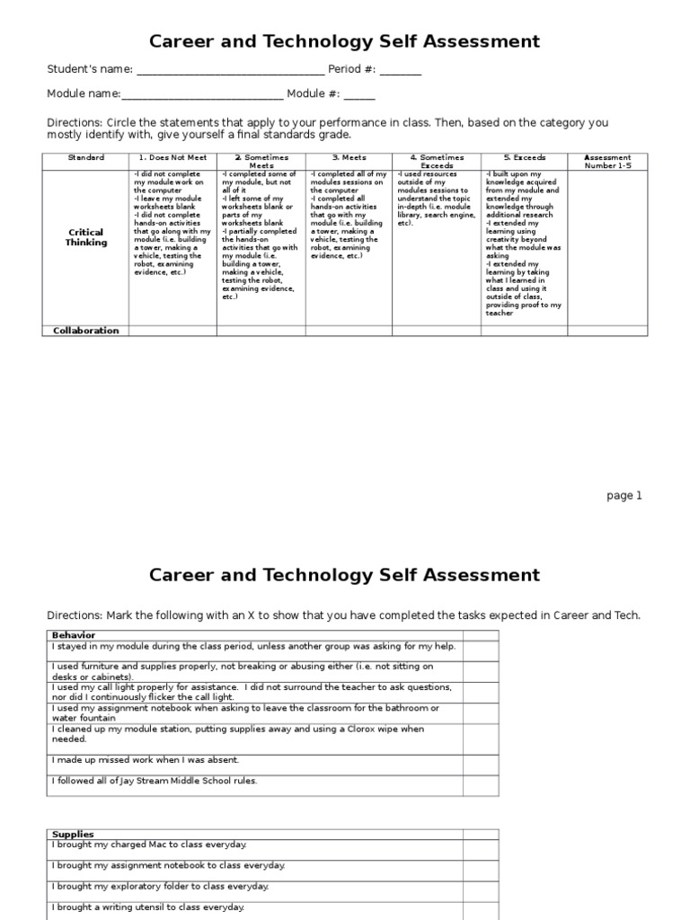 Career and Tech Self-Assessment Guide | PDF | Career & Growth