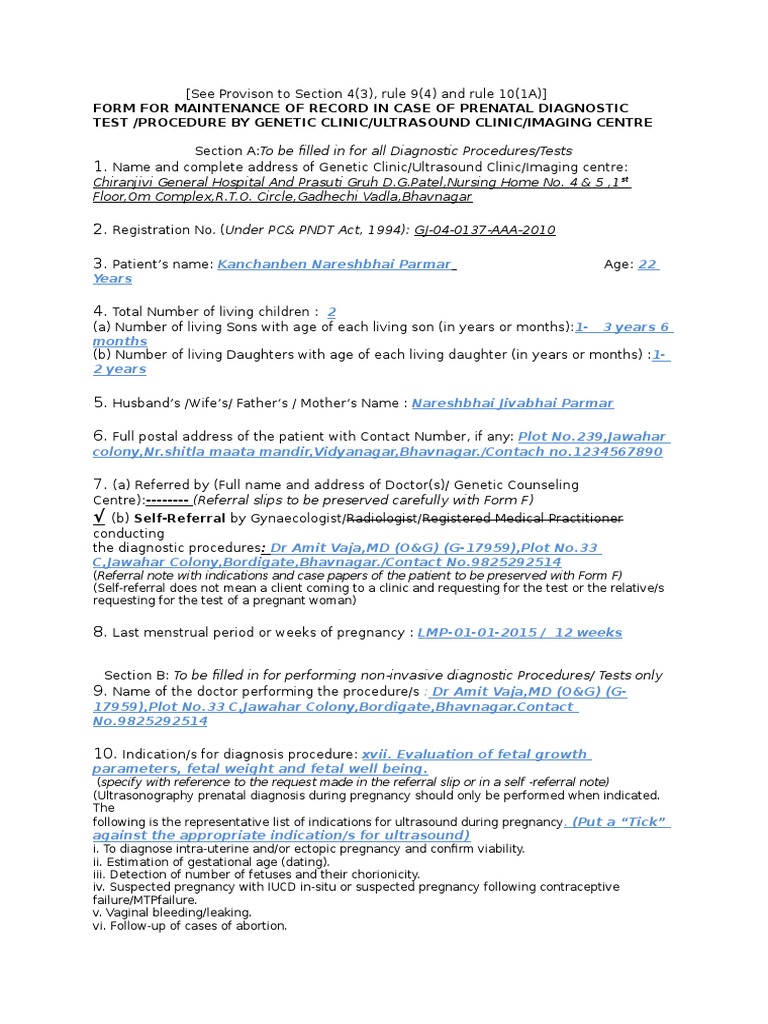 Form for Prenatal Diagnostic Test Records | PDF | Preterm Birth | Pregnancy