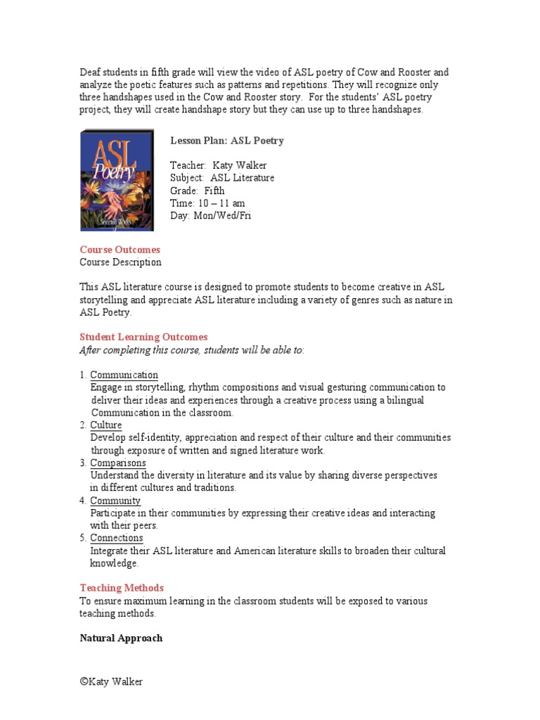 ASL Poetry: Rooster Handshape Story | PDF
