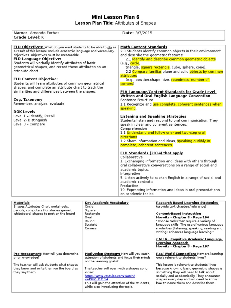 Mini Lesson Plan 6 | PDF | Reading Comprehension | Educational Psychology