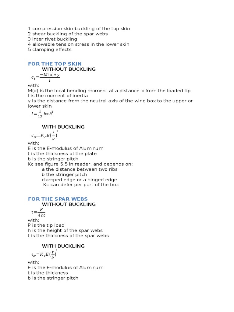 DR Formula Sheet | PDF | Spar (Aeronautics) | Buckling
