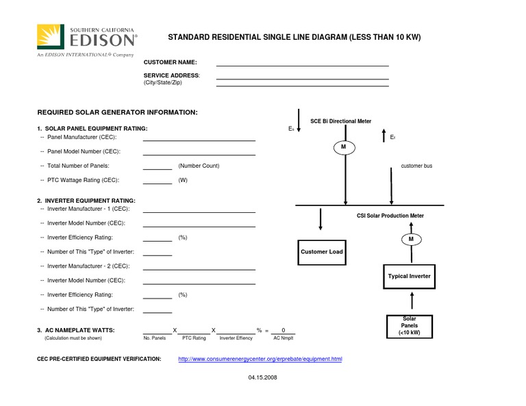 Standard Residential Single Line Diagram (Less Than | PDF | Power ...