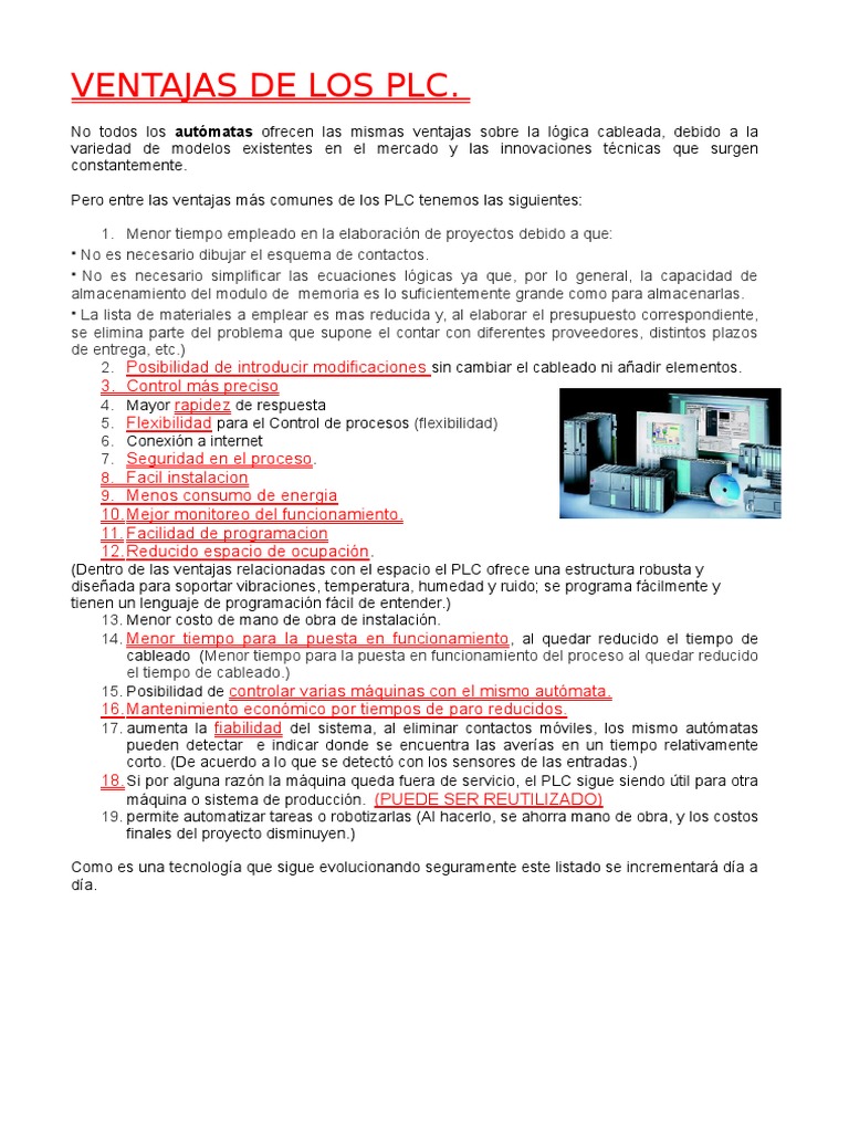 Ventajas y Desventajas de Los PLC | PDF | Controlador lógico ...
