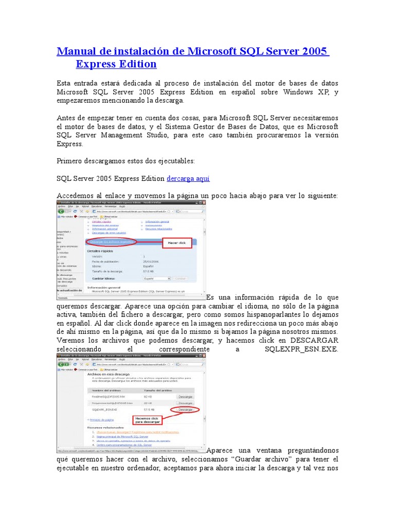 Manual de Instalación de Microsoft SQL Server 2005 Express | PDF ...