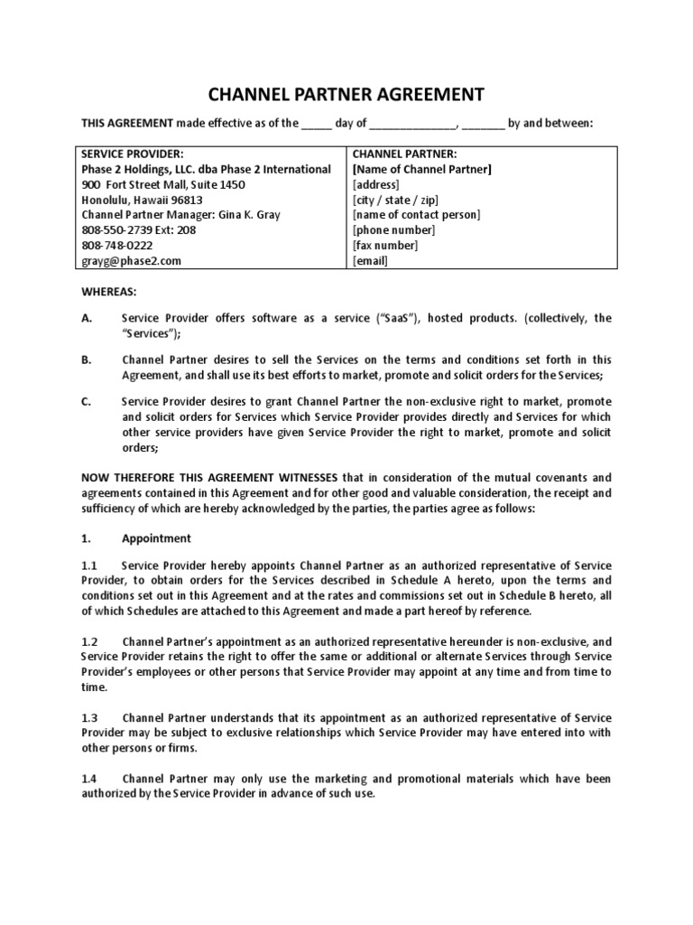 Channel Partner Agreement Template | PDF | Arbitration | Indemnity