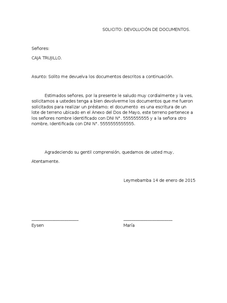 SOLICITO Devolucion Documentos | PDF